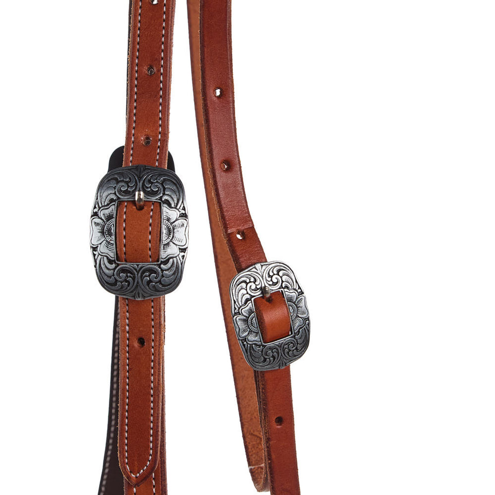 Tomahawk Browband Double Buckle Concho Tie End Headstall