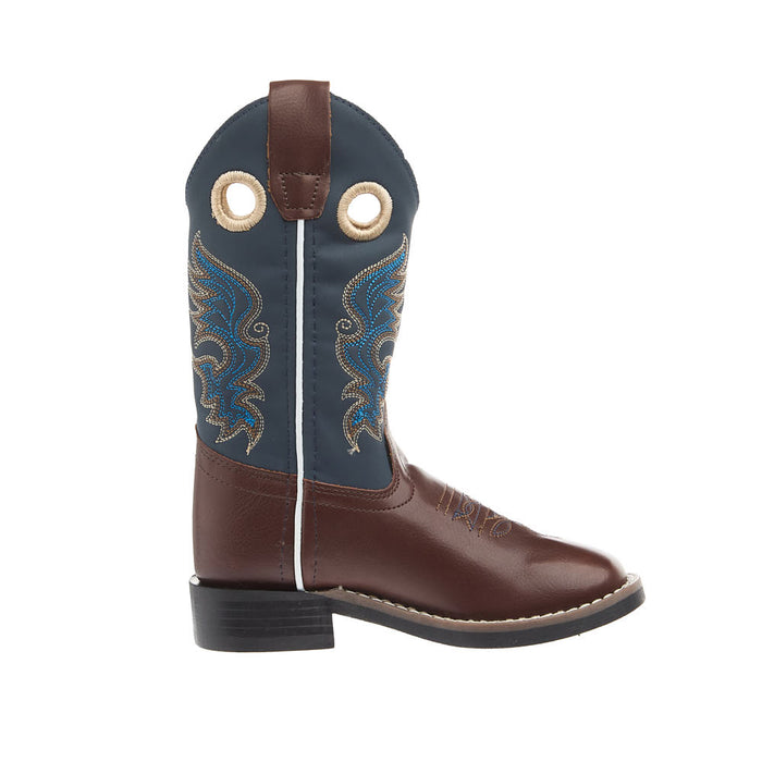 Old West Youth Brown Foot and Midnight Blue Shaft Square Toe Boot