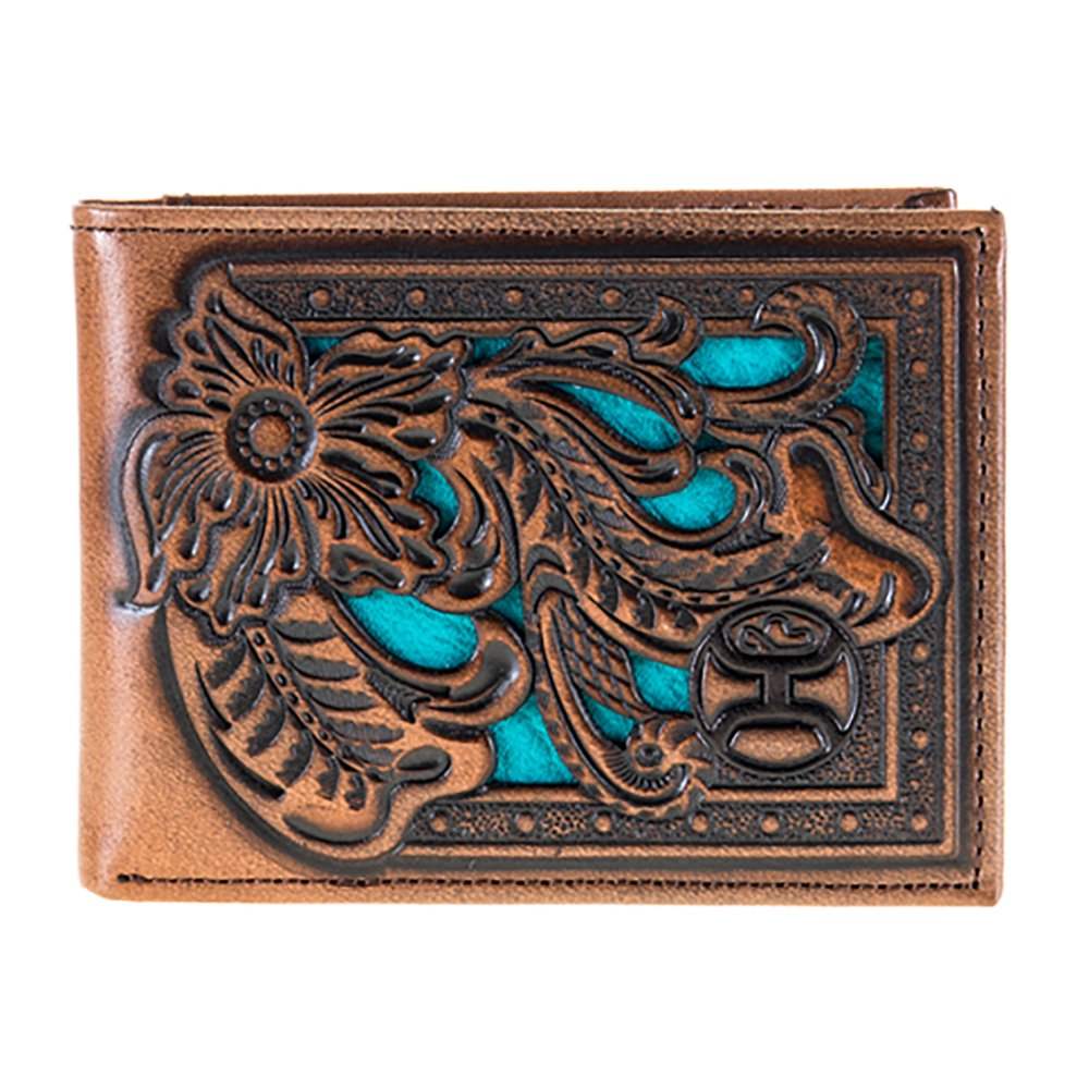 Hooey Leather Bi-Fold Wallet with Turquoise Inlay