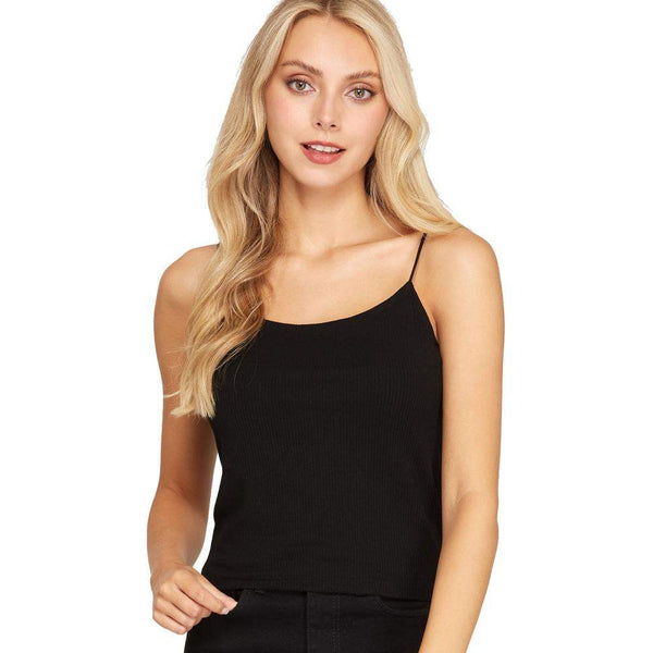 She & Sky Women's Black Rib Knit Cami Top